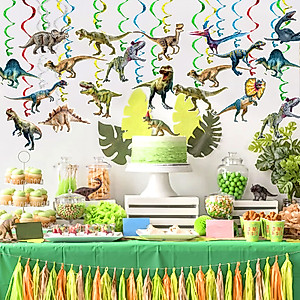 Cool 3D Dinosaur Hanging Swirls Banner 30 Sets Dino Garden Banner Party Decoration for Kids Dinosaur Theme Birthday Party Supplies Baby Shower Spiral Streamers Home Room Ceiling Wall Backdrop Decor