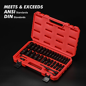 CASOMAN 3/8-Inch Deep Impact Socket Set, Metric & SAE, 31Piece Socket Set, CR-V, Includes Extension Bar (3, 6-inch) & Adapters, Heavy Duty Storage Case