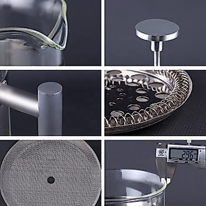 BENI SOIS-TU 34 oz French Press Coffee Maker - Borosilicate Glass, Coffee Brewer, Stainless Steel Plunger, Tea Press for loose Tea, Heat Resistant, Silver