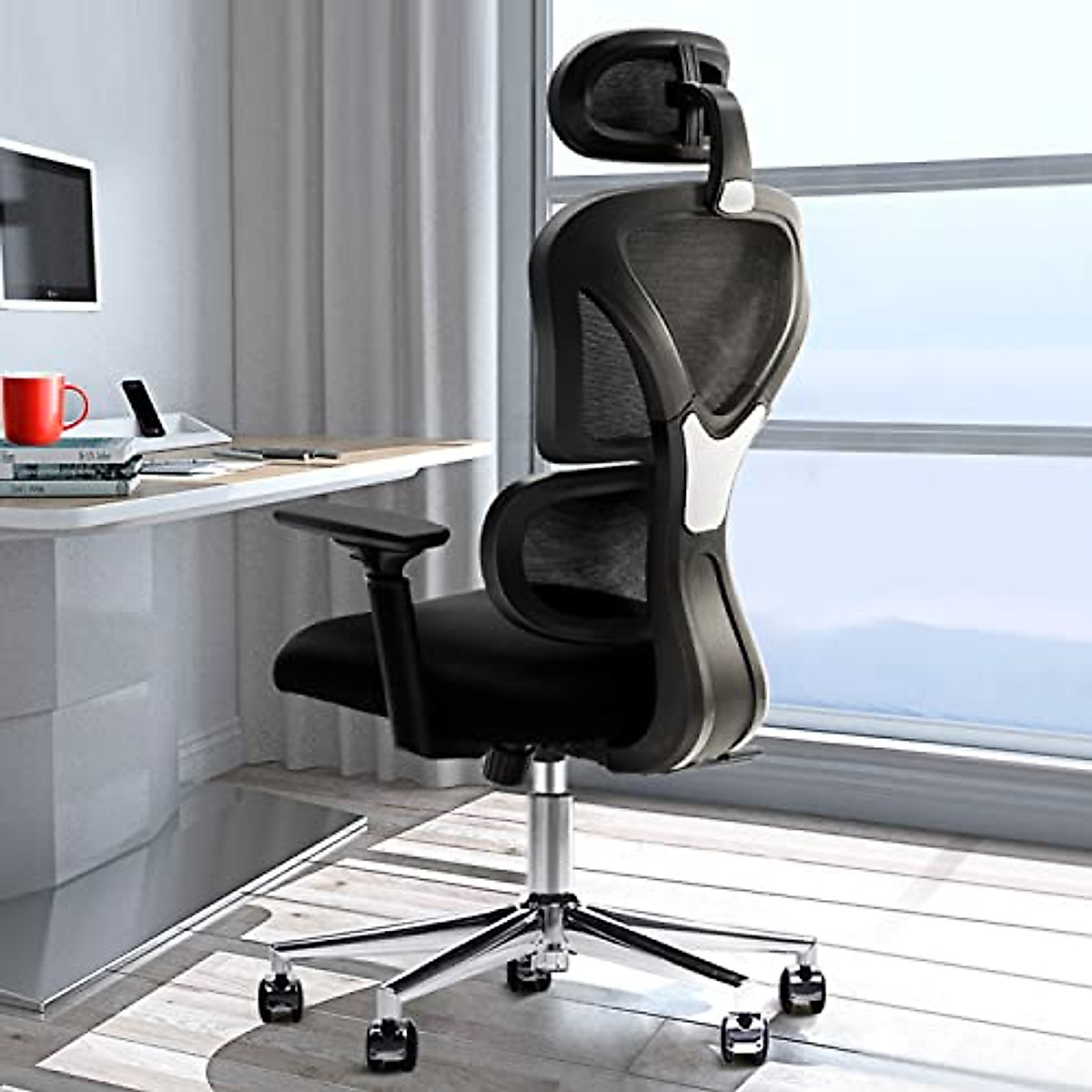 FelixKing Ergonomic Office Chair, Home Office Rolling Swivel Chair Mesh High Back Desk Chair with 3D Adjustable Armrest & Lumbar Support, Swivel Computer Chair with Headrest (Black)