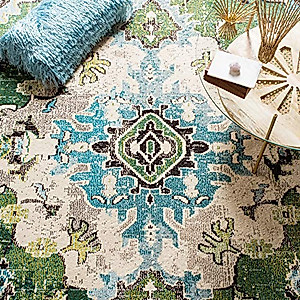 SAFAVIEH Monaco Collection 8' x 10' Forest Green/Light Blue MNC243F Boho Chic Medallion Distressed Non-Shedding Living Room Bedroom Dining Home Office Area Rug
