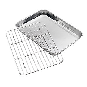 Aspire Baking Sheet with Rack Set, Stainless Steel Cookie Sheet and Cooling Rack, 9.5 Inch X 7 Inch X 1 Inch