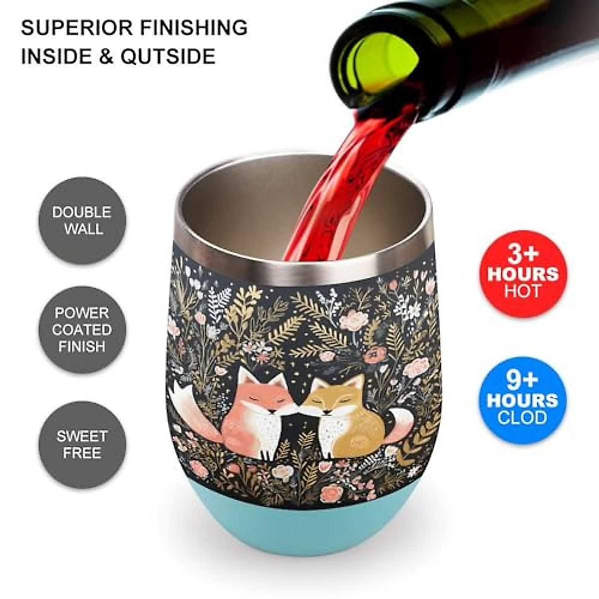 WYUSPGK 304 Stainless Steel Insulated Cup, Love Cartoon Fox Print Smooth Rim, Durable & Reusable - Perfect for Office, Home, And Travel