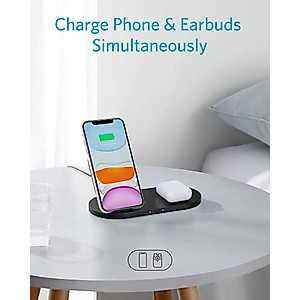 Anker Wireless Charging Station, PowerWave Sense 2-in-1 Station with 5 ft USB-C Cable, for iPhone 14/14 Pro/14 Pro Max/13/13 Pro Max, Samsung, AirPods and More (Adapter Not Included)