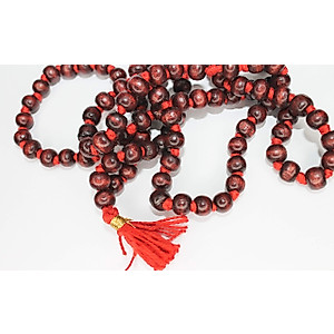 IS4A 8mm Red (Rosewood) Wood Japa Mala Beads Necklace Beads 108 + 1 Hand Knotted Meditation Prayer