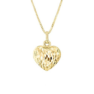 Lucchetta - Women's 14k Gold Puffed 3D Heart Pendant | Necklace 16+2" | Italian Jewelry from Italy