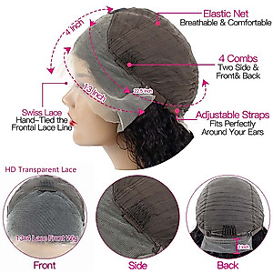 Nervoss Water Wave 13x4 HD Transparent Lace Front Wigs Human Hair Pre Plucked Deep Wave Glueless Wigs Human Hair 180% Denisty Lace Frontal Wigs Human Hair for Women Natural Black Color 22 Inch