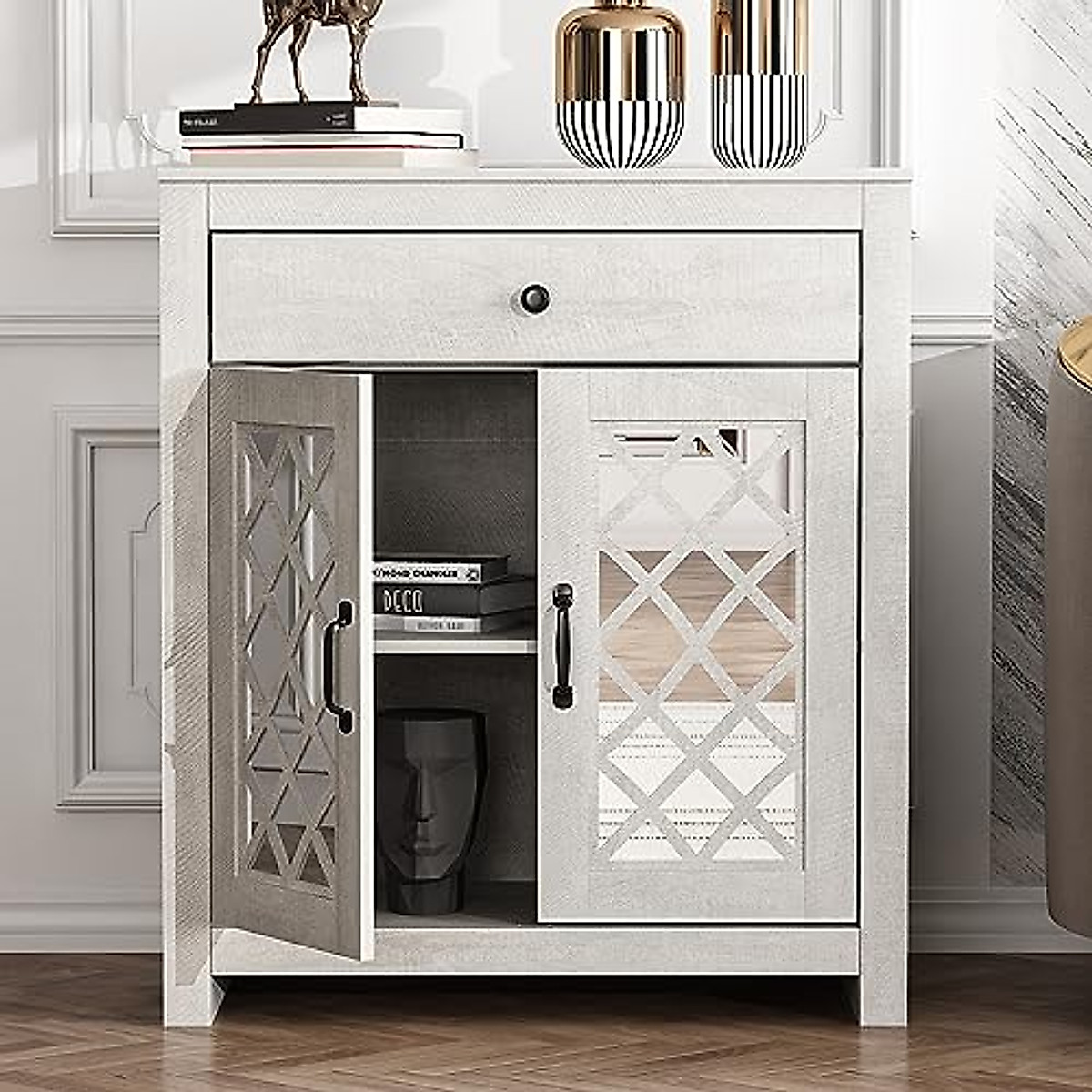 Galano Millicent Accent Cabinet Drawer, Sideboard, Storage Buffet with Doors, Multifuctional Cupboard for Living Room, Entryway, Kitchen, Adjustable Shelves, Dusty Grey Oak