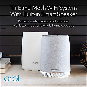 NETGEAR Orbi Voice Whole Home Mesh WiFi System - fastest WiFi router and satellite extender with Amazon Alexa and Harman Kardon speaker built in, AC3000 (RBK50V) (Renewed)