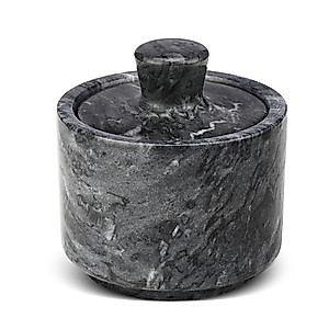 Flexzion Marble Salt Cellar with Lid, Multi-Purpose Marble Container for Salt, Pepper, Paprika and Powdered Herbs, Marble Box for Jewelry, Watches and Accessories (Black)