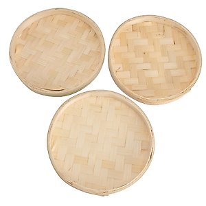JEWEDECO Desk Topper 3pcs Bamboo Dustpan Wicker Bamboo Sieve Tablescape Decor