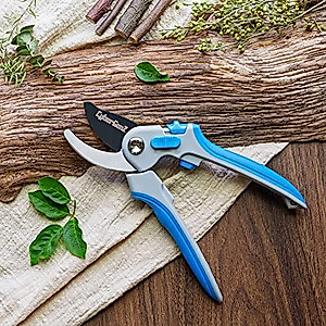 CyberGenZ Bypass Pruning Shears - 8" Garden Shears Pruning, Heavy Duty Garden Clippers Handheld with Blue Adjustable Grip, Gardening Pruners Tool for Trimming Plant, Cutting flowers, Cut Up to 3/4"