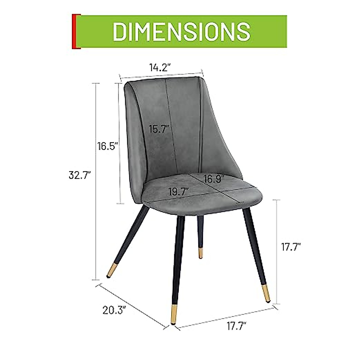 FurnitureR Dining Chairs Set of 2 Modern Upholstered Accent Chairs with Soft Seat/Metal Legs Kitchen Side Chairs for Kitchen Dining Room Waiting Reception Room, Faux Leather, Charcoal