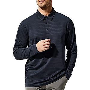 MIER Long Sleeve Polo Shirts for Men Quick Dry Polyester Collared Shirt Casual Performance Golf Shirts, Navy, XXL
