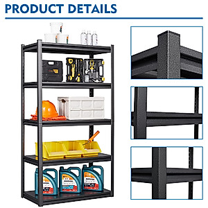 BYNSOE Garage Shelving Heavy Duty Storage Shelves for Garage Storage Rack Adjustable 5 Tier Metal Shelving Basement Garage Storage Shelves (5-Tier)