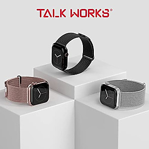 TALK WORKS Expandable Watch Band Compatible with Apple Watch Series - 42mm / 44mm / 45mm - Magnetic Closure - Stainless Steel Mesh Loop Comfort Fit Strap for Women and Men - Black