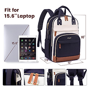 LOVEVOOK Laptop Backpack for Women, Fits 15.6 Inch Laptop Bag, Fashion Travel Work Anti-theft Bag, Business Computer Waterproof Backpack Purse, Backpacks, Beige-Blue-Brown