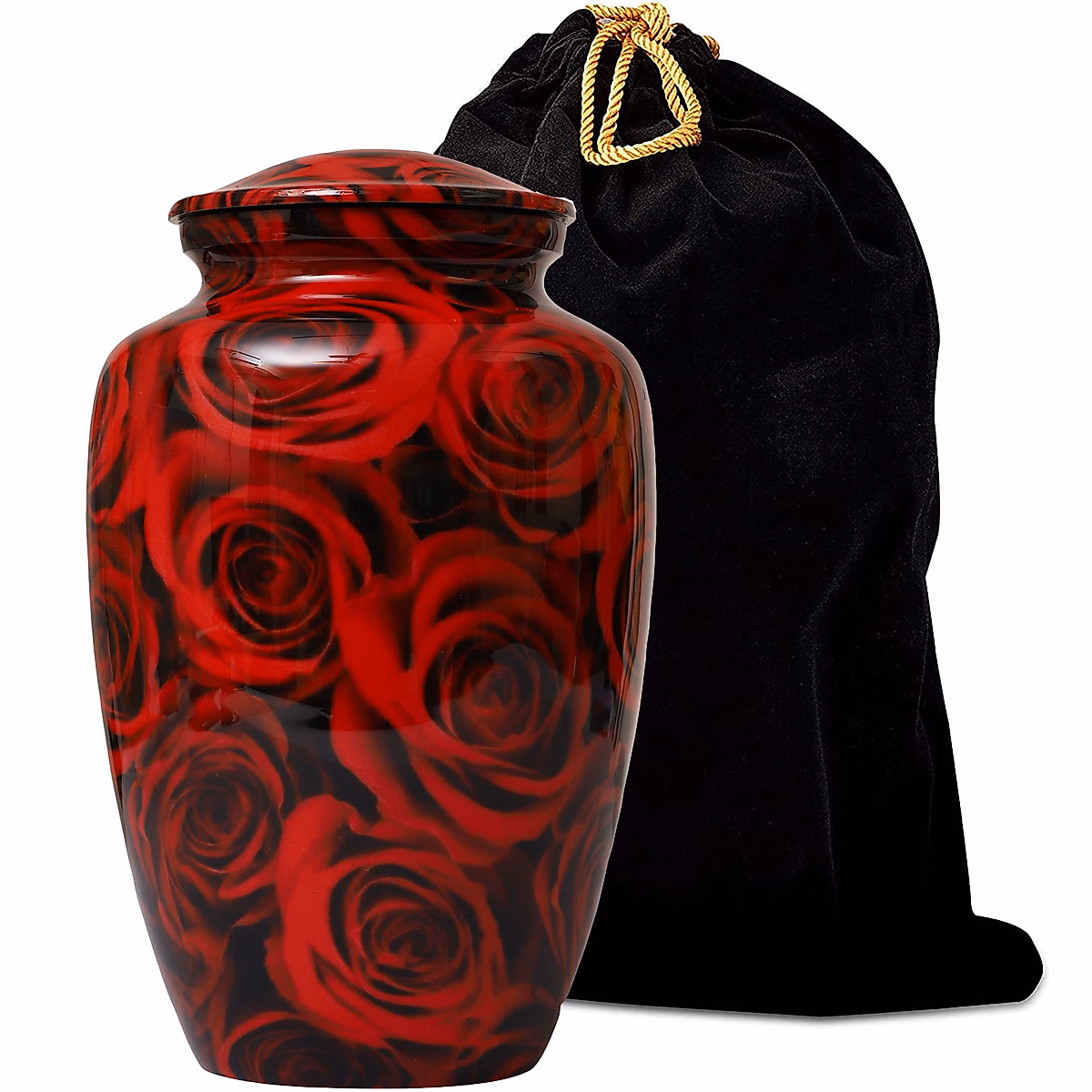 Bhartiya Handicrafts Red Rose Cremation Urn for Human Ashes - Suitable for Male & Female Adult Memorial urn, Urns for Ashes Adult Female for Home or Burial - Remains up to 200 lbs (Design 9)