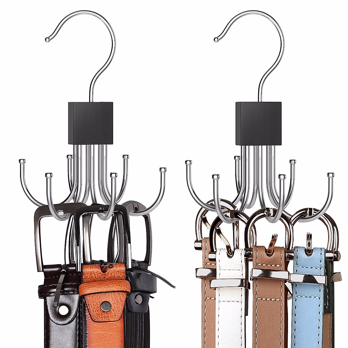 Belt Hanger, Belt Organizer for Closet 360° Rotatable Max 48 Belt Storage Rack Space Saving Closet Organizers and Storage for Belt, Bra, Tank Top, Tie, Scarf, Purse 2Pcs