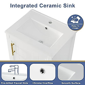 Lifeand 20" Vanity with Sink, Bathroom Cabinet with Soft Closing Door, Storage Rack and Open Shelf, White