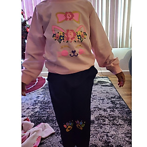 Cute Little Girls Clothing Long Sleeve Sweatshirts Pants 2 Piece Outfits Set 2-8T (8 Years, Pink-Cat)