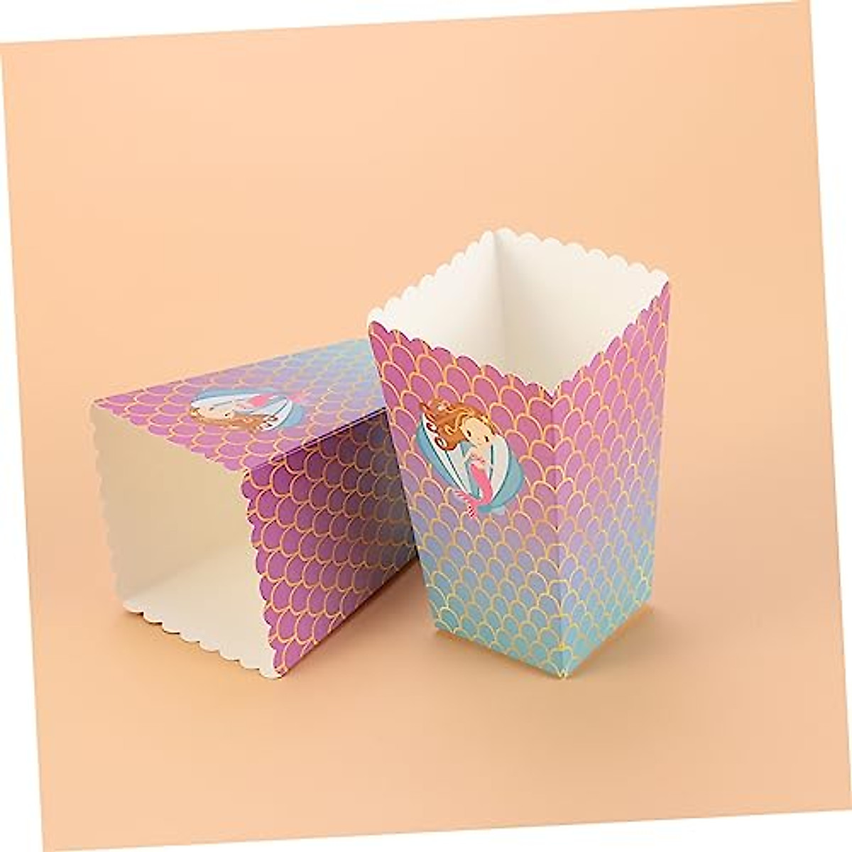 Popcorn Carton 24 Pcs Popcorn Boxes Party Candy Cartons Mermaid Popcorn Boxes Snack Box Mermaid Popcorn Box Scalloped Favor Box