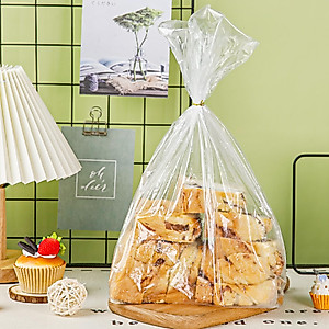NPLUX Bread Bags for Homemade - Clear Cellophane Bags Plastic Treat Bags with Ties for Airtight Storage of Baked Goods（100PACK, 8x8x14in)