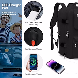 TRAVELHEART Travel Backpack for Women and Men - Large Expandable 45L with Shoe Compartment - Carry On Backpack for Airplanes - Flight Approved - Personal Item Size, Black