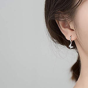 Dainty Butterfly Dangle Hoop Earrings 925 Sterling Silver for Women Girls Cute CZ Crystal Diamond Sparkly Charm Drop Cartilage Small Huggie Hoops 10mm Fashion Jewelry Christmas Gifts Hypoallergenic (Silver)