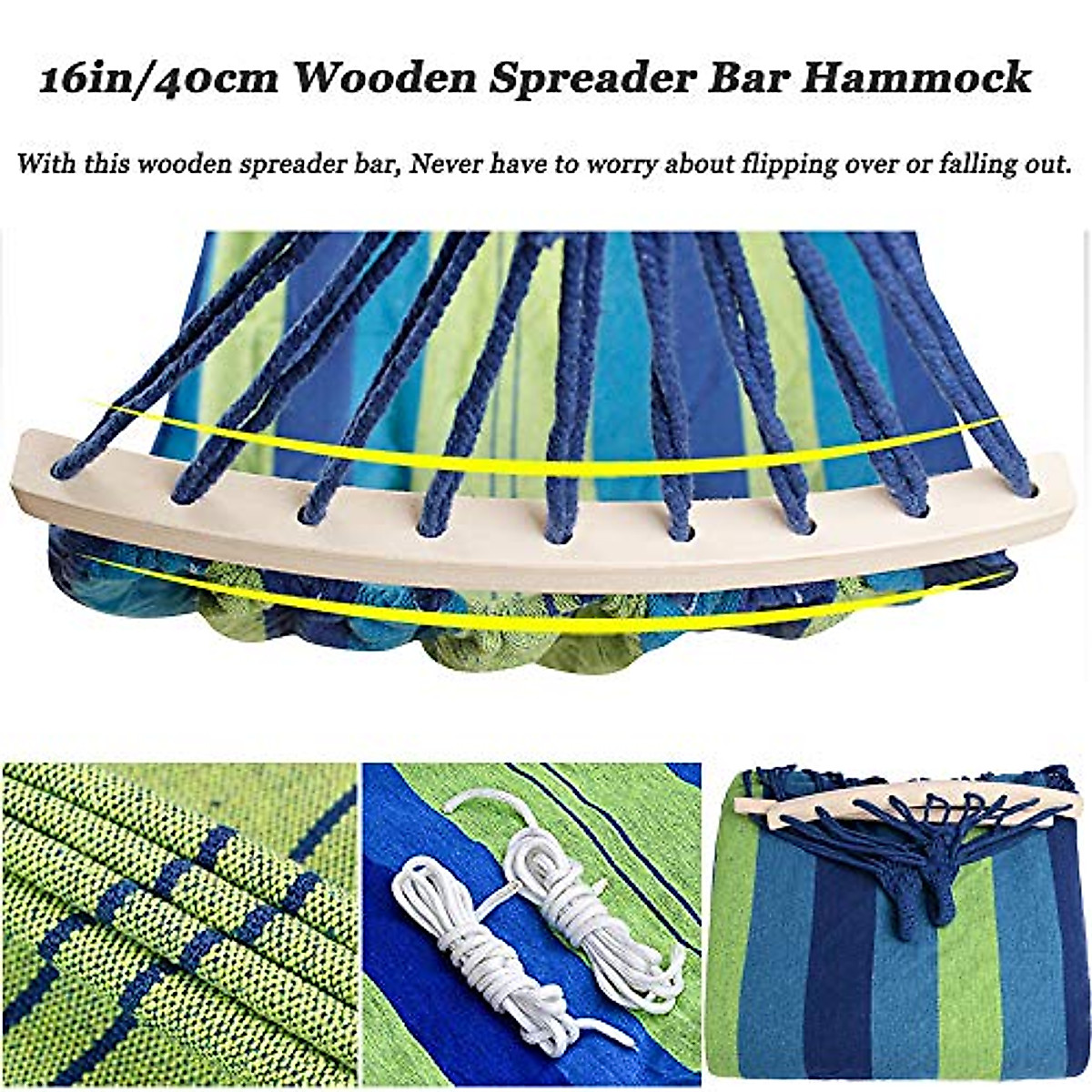 HappyGo Camping Hammock Canvas Fabric Hammock 550lbs with Anti Roll Balance Bar and Tree Strap Cotton Hammock for Camping, Backyard, Garden, Beach, Patio Gift