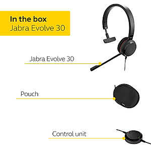 Jabra Evolve 30 II Wired Headset, Mono, UC-Optimized – Telephone Headset with Superior Sound for Calls and Music – 3.5mm Jack/USB Connection – Pro Headset with All-Day Comfort