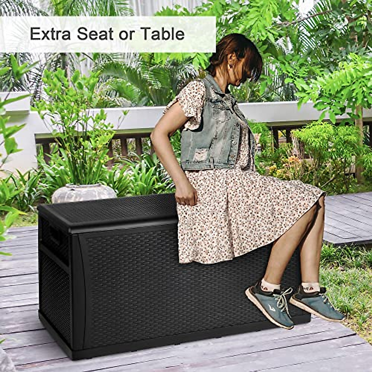 LUCKYERMORE 120 Gallon Large Deck Box, Waterproof Large Capacity for Patio, Garden, Large Outdoor Resin Rattan Storage Box Rainproof, Lockable