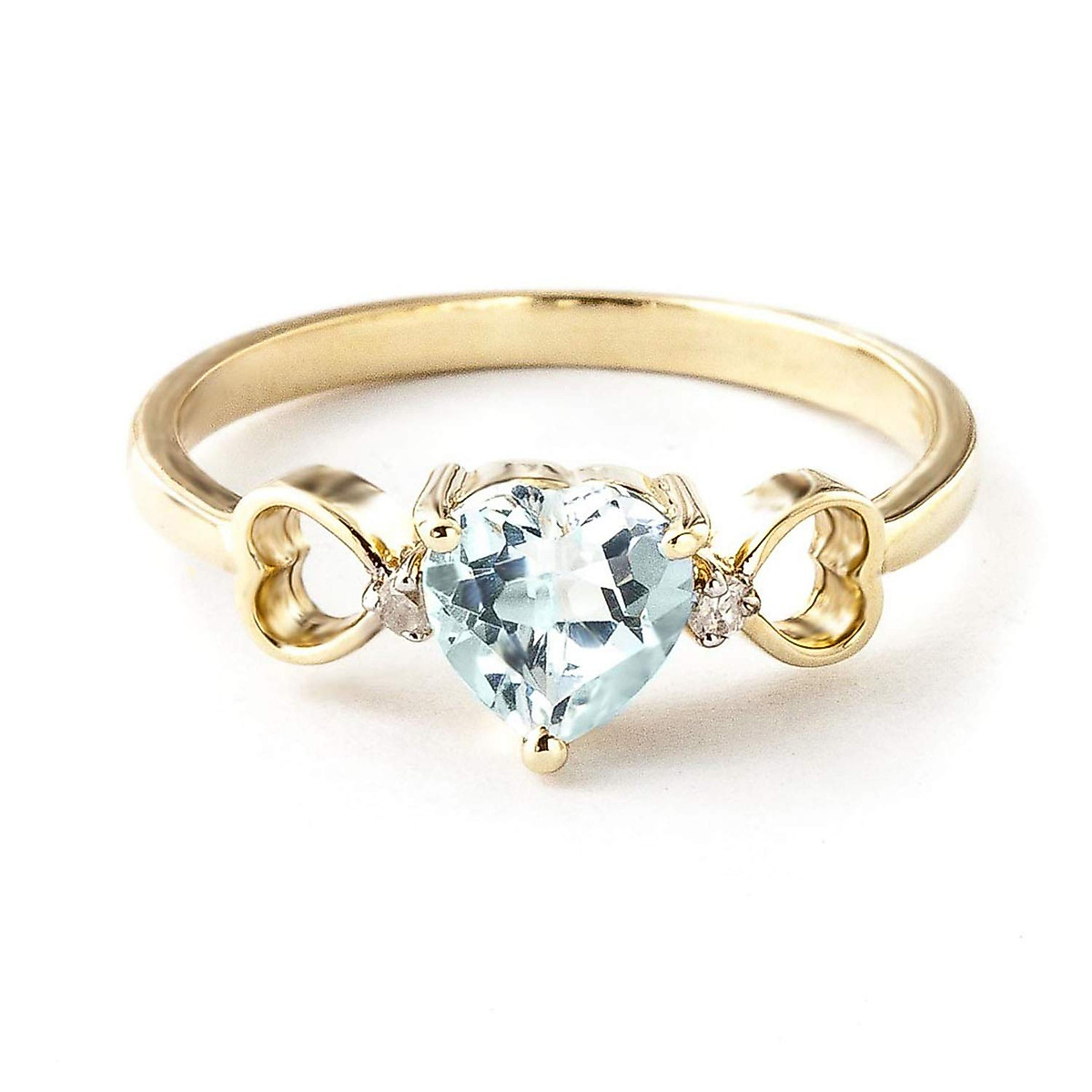 Galaxy Gold GG 14k Yellow Gold Ring with Heart-shaped Aquamarine and Diamonds - Size 5.5