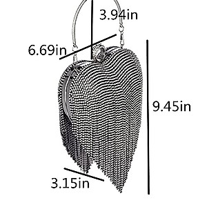Sither Rhinestone Tassel Handbag Purses for Women Evening Handbag Purses Heart Shape Clutch Purses Sparkly Clutches Shoulder Chain Bags for Party Prom Christmas Gift (black)