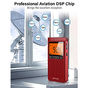 AM FM Portable Radio Personal Radio with Excellent Reception Battery Operated by 2 AAA Batteries with Stero Earphone, Large LCD Screen, Digtail Alarm Clock Radio(Red)
