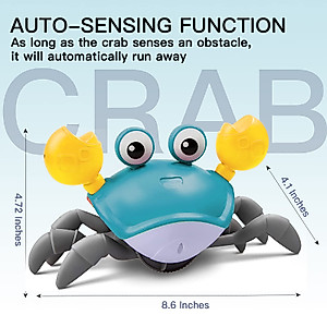 DASDSA Crawling Sensory Tummy time Toys for 1 Year Old boy Girl,Walking Crab Baby Toys Moving Dancing with Music and Light,Avoid Obstacles, Interactive Development