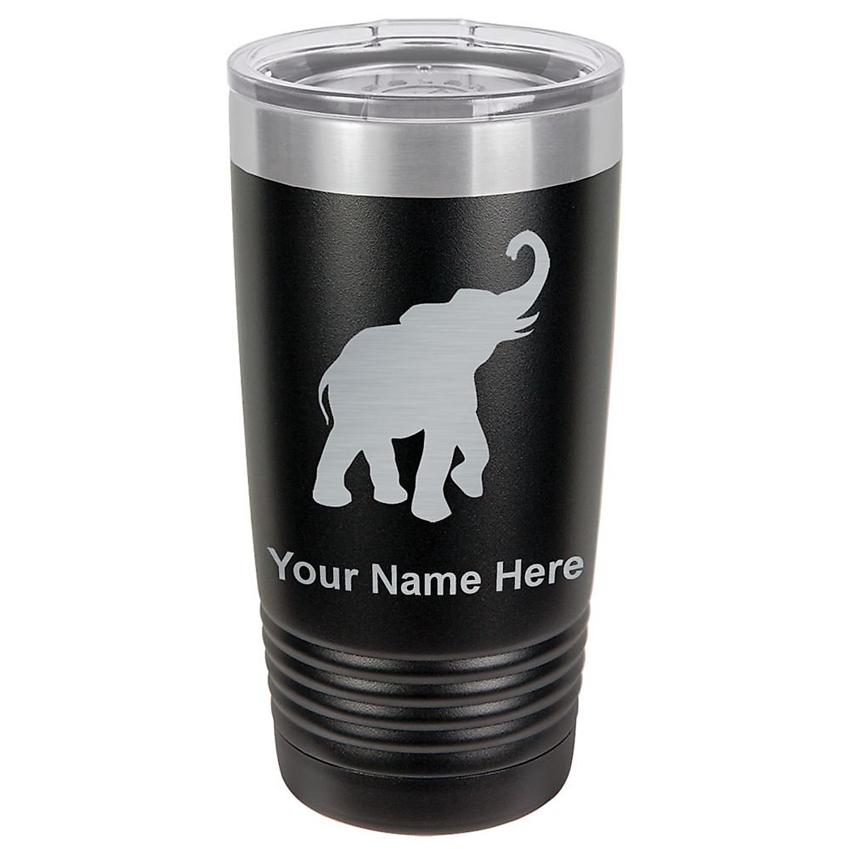 LaserGram 20oz Vacuum Insulated Tumbler Mug, Indian Elephant, Personalized Engraving Included (Black)