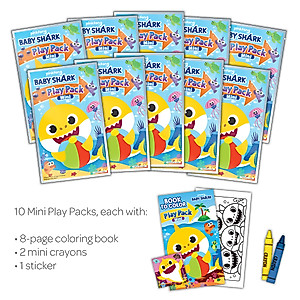 Bendon Mini Play Packs, Each with Mini Coloring Book, 2 Mini Crayons, and a Sticker,10-Pack (Baby Shark)