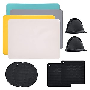 Silicone Placemats - Silicone Oven Mitts and Pot Holders Sets, Silicone Trivet Mats Heat Resistant Silicone Oven Mittens Mini Oven Gloves and Hot Pads for Kitchen Baking Cooking - 10 Pcs