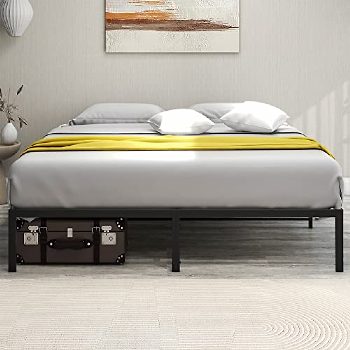 DUMEE King Size Bed Frame Heavy Duty Platform King Bed Frame No Box Spring Needed with Storage, Reinforced Support Noise Free, 14 Inch Textured Black