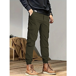 OUTSON Cargo Pants for Men Hiking with Pockets Slim Fit Stretch Work Ripstop Joggers Tactical Pant Construction Pants Green