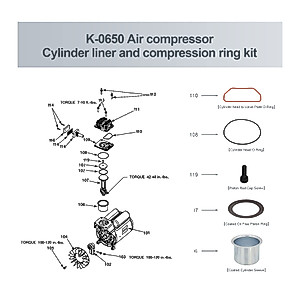 Thaekuns 2pcs K-0650 Air Compressor Cylinder Sleeve and Compression Ring Kit, Cable Air Compressor Service Kits for Craftsman DeVilbiss Porter Cable Compressor