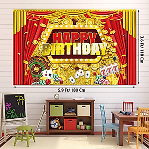 LXlucktim Casino Theme Birthday Party Decorations, 144 Pcs Las Vegas Party Decor Supplies - Backdrop, Cake, and Cupcake Toppers, Balloons, Hanging Swirls, Cupcakes Wrappers