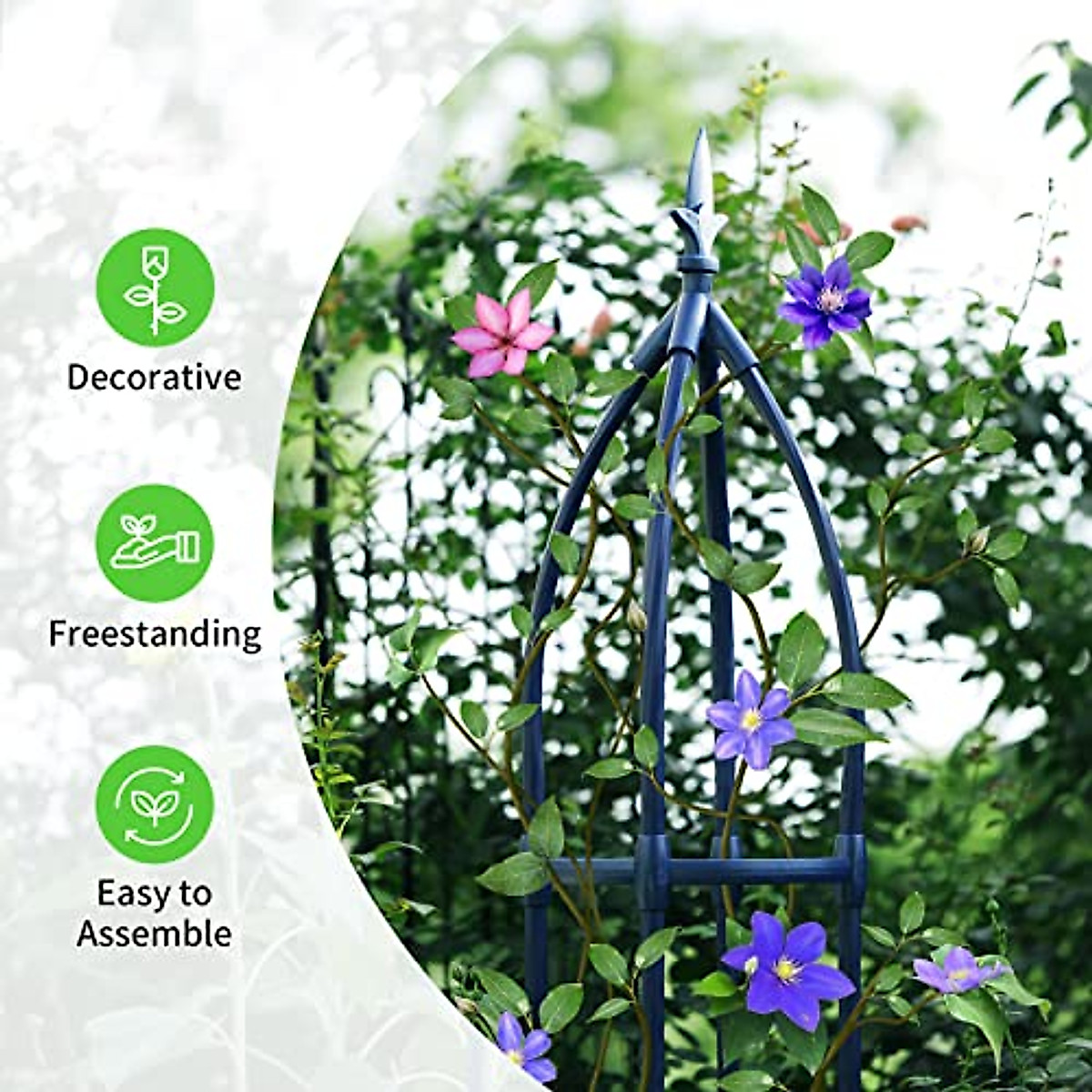 Garden Obelisk Trellis for Climbing Plants Outdoor Indoor Pot Rustproof 67" Tall Reinforced Plant Trellis - Metal with Plastic Plant Support Rose Trellis for Climbing Vine Vegetable, Blue, 1 PC