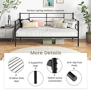 Giantex Metal Twin Daybed Frame, High Back Day Bed with Heavy-Duty 16 Slats & 18 Inch Headboard, Multifunctional Twin Size Bed Frame for Living Room Guest Room, No Box Spring Need, Black