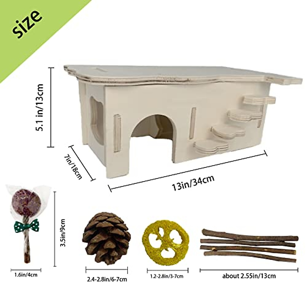 MUYG Wood Hamster House,Natural Wooden Chinchilla Hut with Steps Window Multi-Chamber Small Animal Hideout Maze Habitat Decor for Dwarf Mice,Rats,Syrian Mouse, Gerbils, Chinchilla (L)