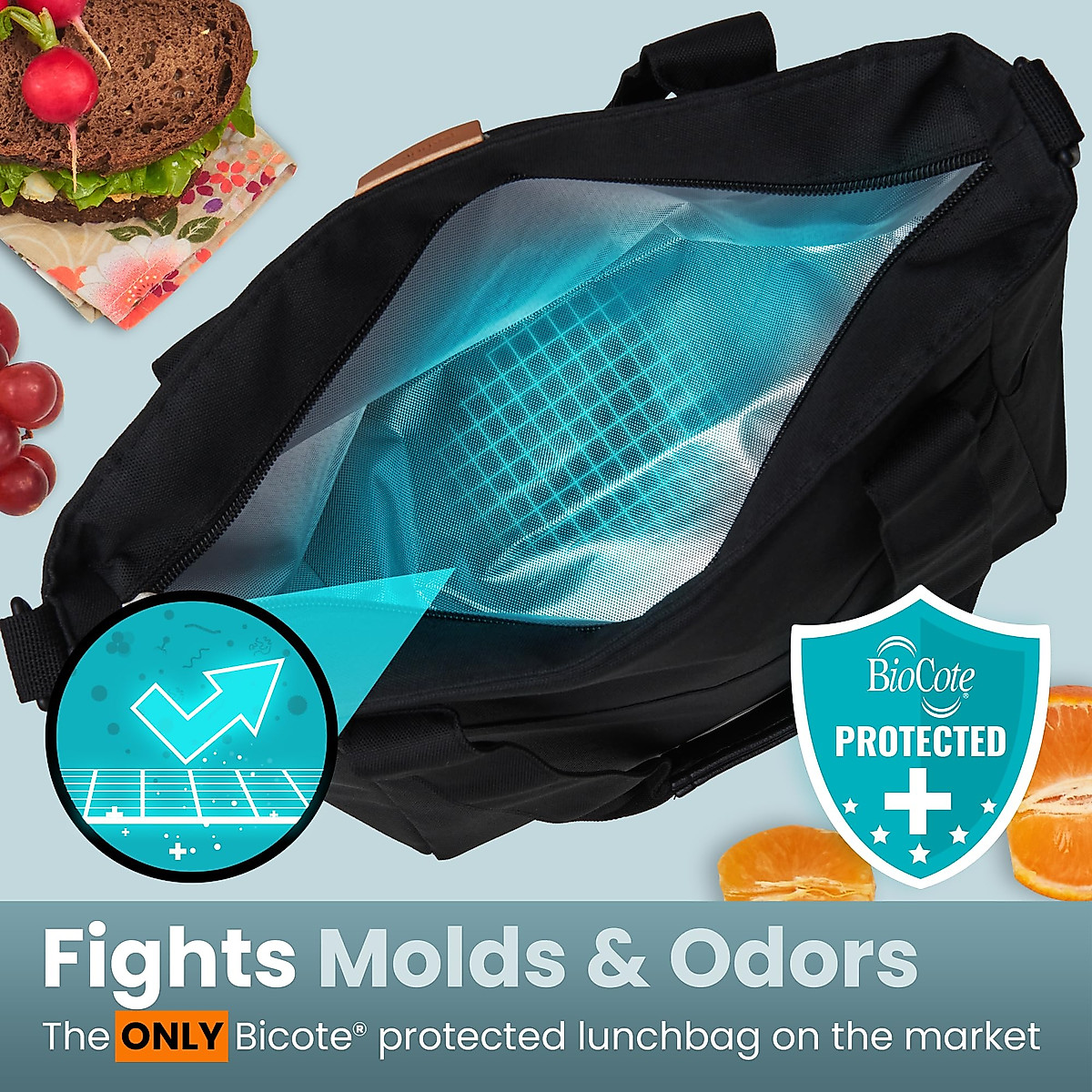 KARRICO Extra Spacious Insulated Lunch Bag for Women, Black, 10.5 L, BPA-Free, BioCote, Stylish & Functional