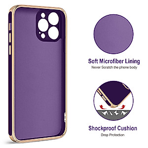 Hython for iPhone 13 Pro Max Case with Ring Stand [360°Rotatable Ring Holder Magnetic Kickstand] [Plated Rose Gold Edge] Slim Soft TPU Cover Luxury Protective Phone Case for Women Men, Dark Purple