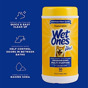 Wet Ones for Pets Deodorizing Multi-Purpose Dog Wipes With Baking Soda, 50 Count - 3 Pack| Dog Deodorizing Wipes For All Dogs in Tropical Splash Scent, Wet Ones Wipes for Deodorizing Dogs