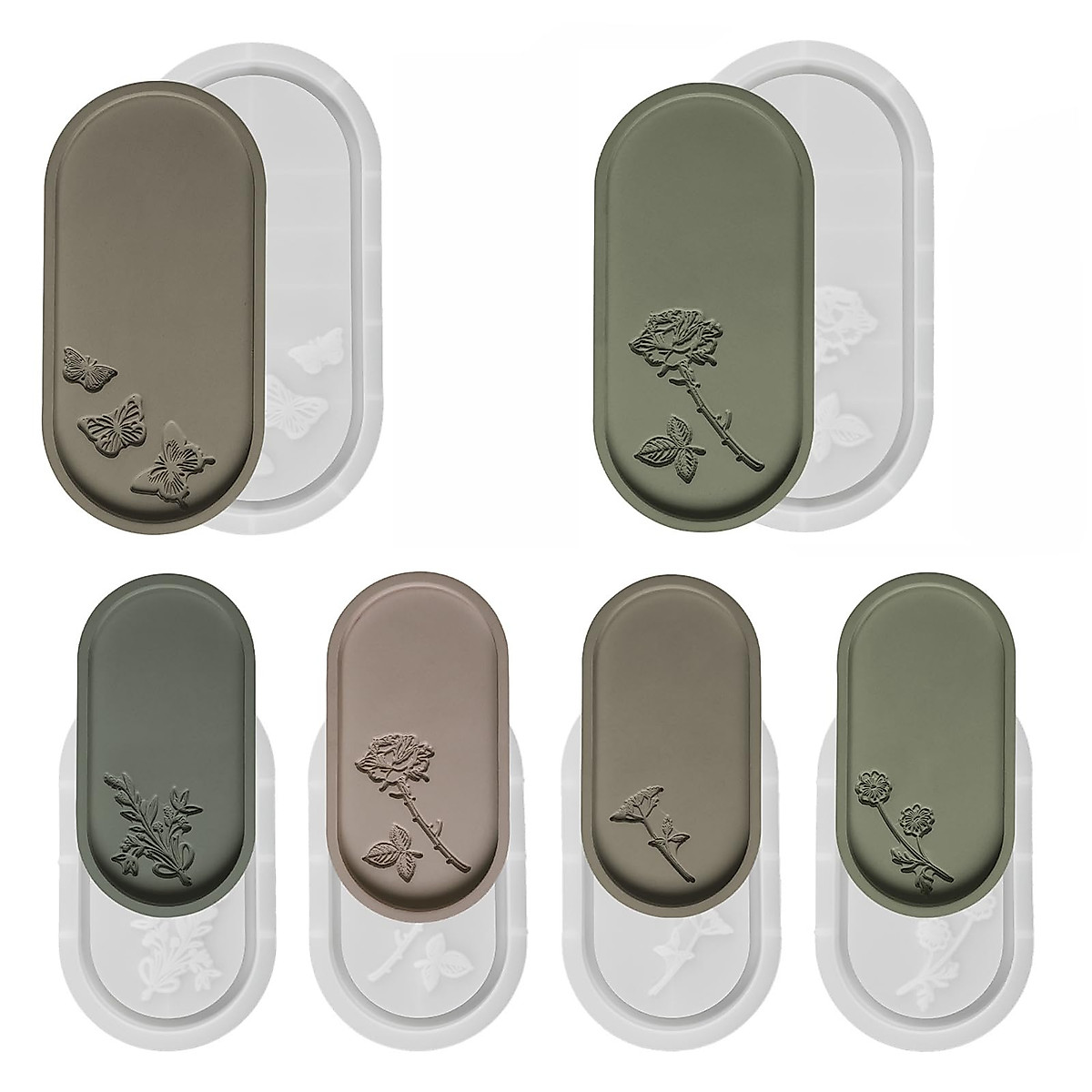 6 Set Tray Silicone Resin Mold Oval Flower Butterfly Shaped Epoxy Silicone Casting Plaster Mold Concrete Clay Tray for Cup Fruit Candy Vase Storage Holder, 3D DIY Display Decor Crafts